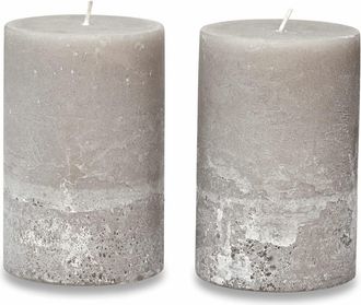Loberon Kerze 2er Set Oviedo - von Hand Gearbeitet - Durchgefärbt - Lange Brenndauer - Geruchslos - Stumpenkerzen - Paraffinwachs, Taupe