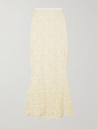 Norma Kamali Obie Maxirock Aus Einer Baumwollmischung In Lochstrick Mit Besatz Aus Stretch-cr&ecirc;pe - Creme