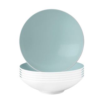 SELTMANN WEIDEN Life Fashion Green Chic Suppenteller 6er Set, 20 cm, Tiefe Suppenschalen mit einfarbiger Innenglasur, Mix & Match Geschirr, Porzellan, T&uuml;rkis/Wei&szlig;