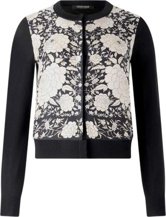 Roberto Cavalli Femme, Pulls, Noir, Taille: 36 FR Cardigan en m&eacute;lange de soie avec fleurs