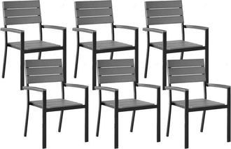 Beliani Gartenstuhl 6er Set Grau und Schwarz Aluminium Kunstholz mit Hohen Armlehnen Modern f&uuml;r Terrasse Garten Balkon Ausstattung Sitzm&ouml;bel
