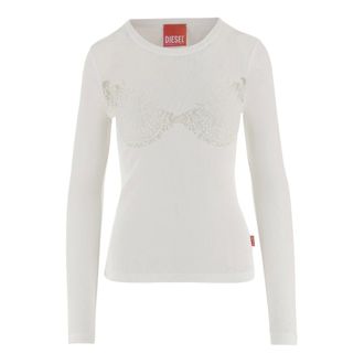 Diesel Femme, Pulls, Blanc, Taille: 36 FR Top en dentelle d&eacute;vor&eacute;e