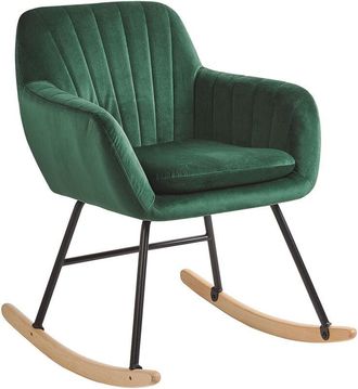 Beliani Chaise &agrave; Bascule Type Rocking Chair en Velours Vert Fonc&eacute; pour Coin de Lecture ou Salon au Design Scandinave et Glamour Beliani