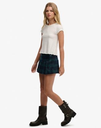 Superdry Mini jupe-short pliss&eacute;e &agrave; carreaux - Bleu marine et vert