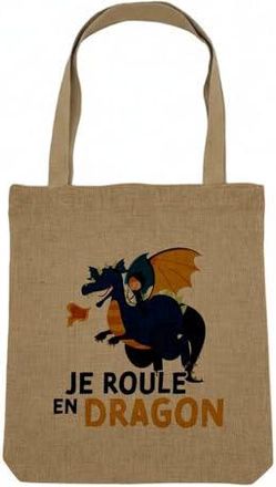 Fabulous Sac Shopping Tote Bag Aspect Lin - Je Roule en Dragon Enfant R&ecirc;ve Mythe - Sac de Courses Toile Epaisse 360g Beige Naturel Cabas Port&eacute; Epaule Solide Im