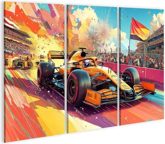 Islandburner Bild auf Leinwand Buntes Formel 1 Rennen mit Feuerwerk und Flagge f&uuml;r Wohnzimmer Motorsport-Fans Sportgesch&auml;ft Bilder Wandbilder Poster