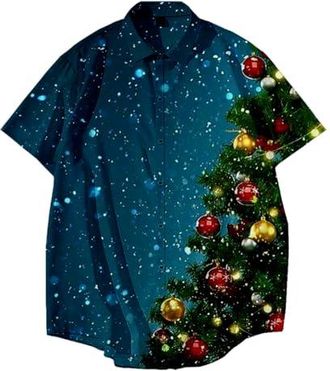 Generic Chemise de Noël à manches longues pour homme - Polo décontracté imprimé à manches courtes - Mode de Noël - Chemises en velours côtelé à manches longue