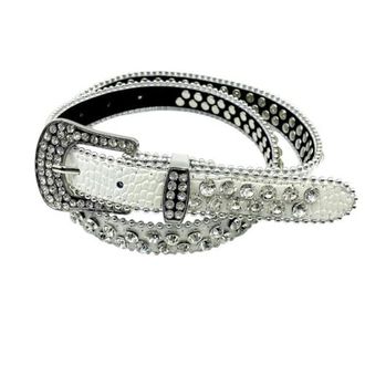 Generic Ceinture en cuir PU avec boucle en métal pour femme Imprimé strass, 2, 105x1.6CM
