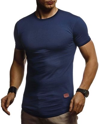 LEIF NELSON Herren T-Shirt mit Rundkragen Basic Kurzarm Shirt Männer Kurzarmshirt Slim Fit Sommershirt LN-8294 Dunkel Blau Größe XXL