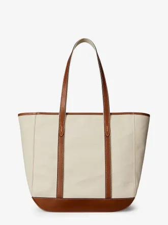 Polo Ralph Lauren Womens Canvas Tote Bag Brown Canvas-Leather Canvas/leather