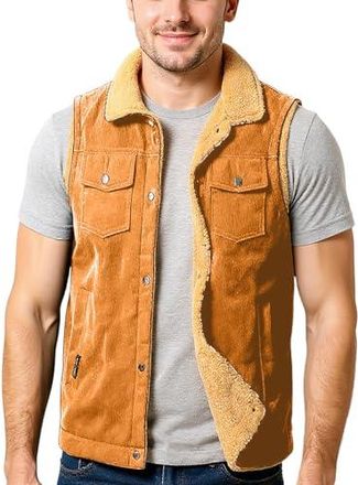 Generic Gilet dhiver pour homme - Gilet chaud pour homme - Avec doublure en fourrure synth&eacute;tique - Boutonni&egrave;re et poches de poitrine - Mode d&eacute;contract&eacute;e - V&ecirc;t