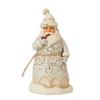 Enesco Jim Shore Heartwood Creek White Woodland Santa Holding a Pipe Figur, 14 cm, mehrfarbig