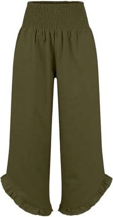 Generic Pantalon en coton et lin pour femme - Jambe large - Pantalon de plage d&eacute;t&eacute; confortable - Pantalon de yoga Palazzo - XIYU26067, Vert, XXL