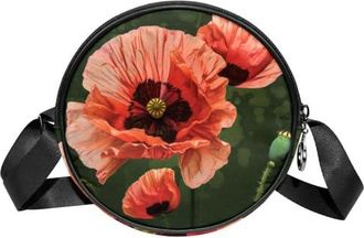 Generic Sac &agrave; bandouli&egrave;re rond pour femme, petit sac &agrave; bandouli&egrave;re rouge avec fermeture &eacute;clair, bretelles r&eacute;glables, sac &agrave; main rond d&eacute;contract&eacute; pour femmes e