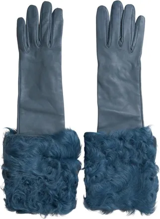 Dolce & Gabbana Womens Blue Leather Fur Mid Arm Length Gloves