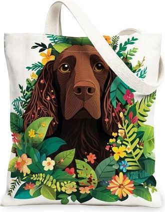 Generic Sac fourre-tout en toile pour le shopping 33 x 38 cm, motif d&eacute;pagneul Boykin r&eacute;utilisable pour femme, joli motif feuille danimal domestique, peinture 