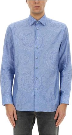 Etro Homme, Chemises, Bleu, Taille: L Chemise en coton &agrave; motif cachemire floral