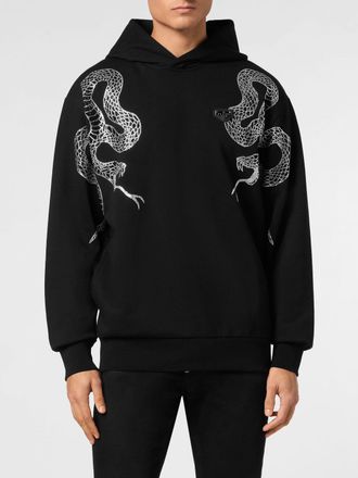 Philipp Plein Sweat &agrave; capuche en coton avec broderie serpent et strass