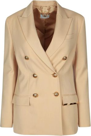 Elisabetta Franchi Femme, Vestes, Beige, Taille: 40 FR Veste en Laine Vierge Avec Plaque Bijou
