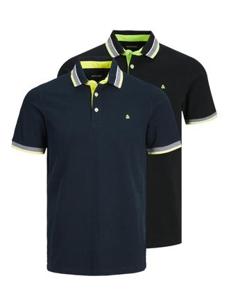 Jack & Jones Herren Poloshirt JJEPAULOS - 2er Pack - Slim Fit S M L XL XXL, Gr&ouml;&szlig;e:M, Farbe:Navy Blazer Black Neon+Navy Neon 12191216