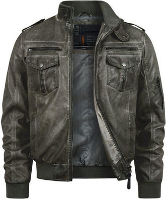 Indicode Lederimitatjacke Herren Pawel &Uuml;bergangsjacke Herrenjacke Kunstlederjacke mit Stehkragen