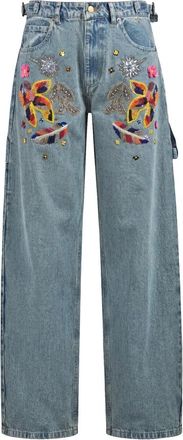 Souvenir Femme, Jeans, Bleu, Taille: 38 FR Jean Large Orn&eacute;