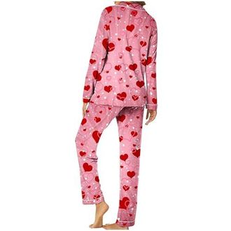 Generic Ensemble de pyjama 2 pi&egrave;ces pour femme pour la Saint-Valentin 2026 imprim&eacute; &agrave; manches longues boutonn&eacute; pour la maison printemps, rose, XXL