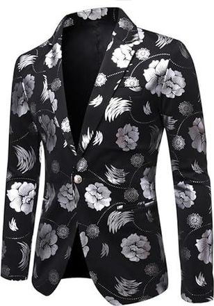 Generico Veste de costume avec motifs color&eacute;s et paillettes Slim Fit Veste de smoking avec broderie avec imprim&eacute; floral pour d&icirc;ner, mariage, f&ecirc;te et bal de fin