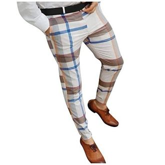 Generic Pantalon business droit et fin pour homme - Motif &agrave; carreaux - Pantalon de loisirs respirant - Avec poches - Pantalon d&eacute;t&eacute; tendance - Pantalon de spor