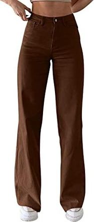 Generic Jean baggy pour femme, jean &agrave; jambe droite pour femme - Pantalon cargo l&eacute;ger en denim coupe ample &eacute;vas&eacute;e avec poches confortables et extensibles pour 