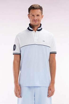 Eden Park Polo &Agrave; Manches Courtes Bicolore En Coton Ciel Et Blanc Coupe D&eacute;contract&eacute;e