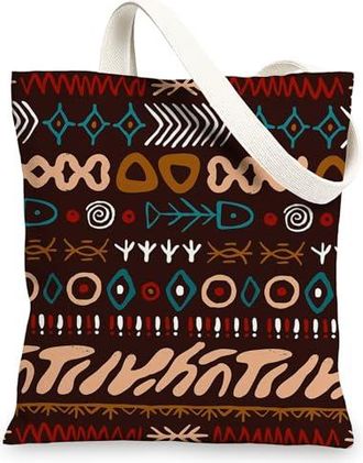 Generic Sacs fourre-tout en toile tribale, motif vintage, sacs de courses réutilisables, légers et lavables avec bandoulière pour les voyages, marron, 13x15 I