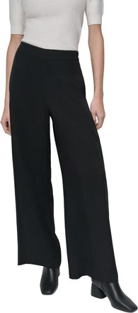 DKNY Womens Pull ON Wide Leg Twill Pants, Black, L