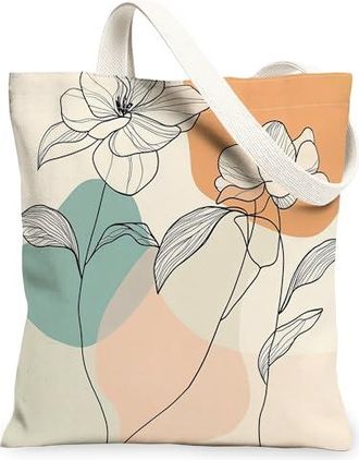 Generic Sac fourre-tout en toile de 33 x 38 cm, motif floral r&eacute;tro du milieu du si&egrave;cle, sac d&eacute;picerie r&eacute;utilisable pour femme, peinture esth&eacute;tique amusante et