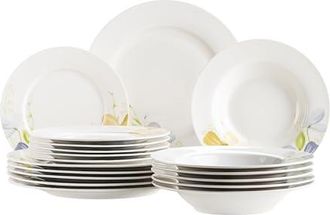 M&auml;ser 934497 Serie Zibal, Teller Set f&uuml;r 6 Personen, 18-teiliges Geschirrset mit Speiseteller, Suppenteller, Dessertteller; florales Blumenmuster, Porzellan