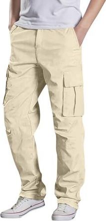 Generic Pantalon de jogging confortable pour homme pour le salon et le week-end, taille &eacute;lastique, pantalon doux, beige, 3XL