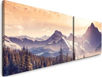 Paul Sinus Art Landschaft Alpen 180x50cm - 2 Wandbilder je 50x90cm - Kunstdrucke - Wandbild - Leinwandbilder fertig auf Rahmen
