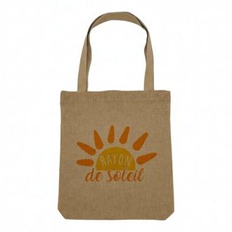 Fabulous Sac Shopping Tote Bag Aspect Lin - Rayon De Soleil Mignon B&eacute;b&eacute; - Sac de Courses Toile Epaisse 360g Beige Naturel Cabas Port&eacute; Epaule Solide Imprim&eacute; en 