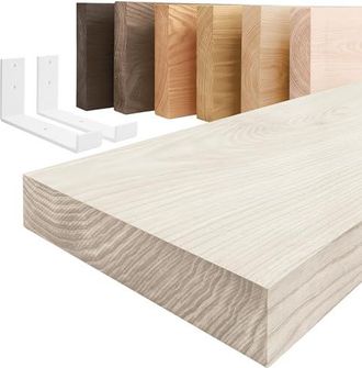 Lamofootwear Manufaktur &Eacute;tag&egrave;re Murale avec Supports en J Blancs | &Eacute;tag&egrave;re 160 cm Largeur pour Salle de Bain, Couloir, Cuisine Style Industriel | Couleur: Blanc, B