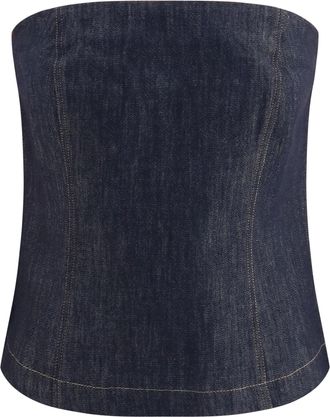 Brunello Cucinelli Womens Bandeau Top Denim Effect Twill Blue Cotton Tops