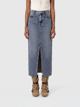 Isabel Marant Jupe crayon midi en denim de lyocell &agrave; taille haute avec fente avant