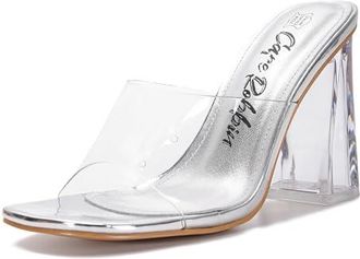 Cape Robbin Talons blocs transparents &agrave; enfiler pour femme - Chaussures habill&eacute;es &eacute;paisses &agrave; bout carr&eacute; pour femme - Sandales &agrave; talons transparents avec talon de 