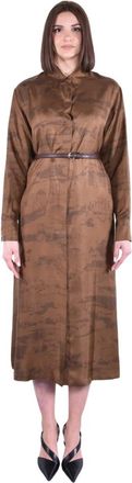 Max Mara Femme, Robes, Brun, Taille: 44 FR Robe chemise midi avec motif de collection imprim&eacute; all over