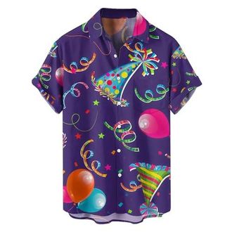 Generic Chemise hawa&iuml;enne amusante &agrave; manches courtes et boutonn&eacute;e pour homme - Style d&eacute;contract&eacute; - Pour la plage et l&eacute;t&eacute;, C-violet, XXL