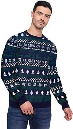 MyMixTrendz Threadbare Pull de No&euml;l pour homme Motif arbre de neige Rouge &agrave; rayures, Vert, XL