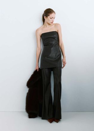 Mango Pantalon large en cuir synth&eacute;tique chocolat - Femme - 34 - MANGO