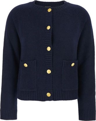 Pla&icirc;n Plain, Femme, Pulls, Bleu, Taille: 42 FR Cardigan &agrave; col ras du cou avec boutons bijoux et poches plaqu&eacute;es sur le devant