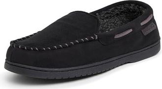 Dearfoams Keaton Mocassins dint&eacute;rieur et dext&eacute;rieur en mousse &agrave; m&eacute;moire de forme avec chaussons larges, Noir, 40/42 EU