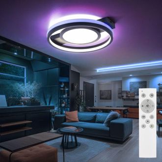 Globo Lighting Plafonnier avec t&eacute;l&eacute;commande Plafonnier, lampe lumi&egrave;re du jour dimmable, rond, changement de couleur cct rgb, led 40W 1200Lm, LxPxH 43x40x6,8