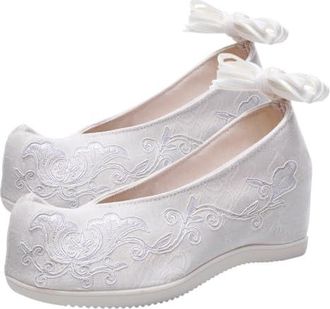 Garneck Chaussures de Mari&eacute;e Brod&eacute;es en Coton Blanc Talon Plat Antid&eacute;rapant Taille 37 Style Hanfu Traditionnel L&eacute;g&egrave;res et Confortables pour Danse et Mariage